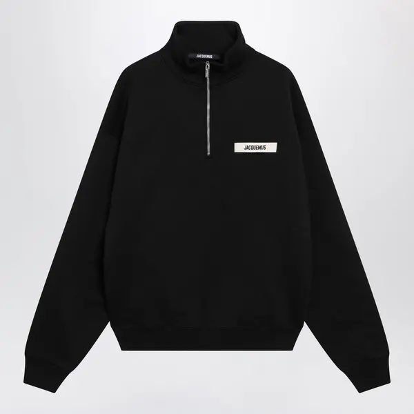 Jacquemus Zip-neck Sweatshirt With Gros Grain Logo - Black