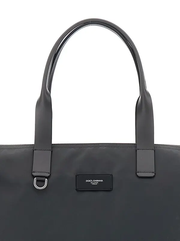 Dolce & Gabbana Grey Tote Bag With Two Top Handles And Logo Plaque On The Front In Tech Fabric - Gray