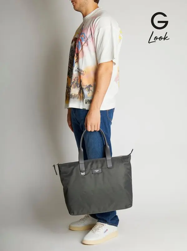 Dolce & Gabbana Grey Tote Bag With Two Top Handles And Logo Plaque On The Front In Tech Fabric - Gray