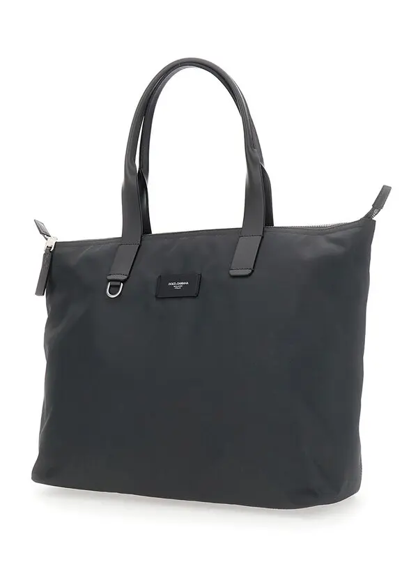 Dolce & Gabbana Tech Fabric Tote Bag With Logo Plaque - Gray