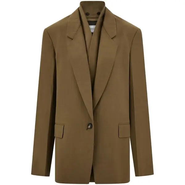 FERRAGAMO Virgin Wool Blend Notched Lapel Blazer - Brown