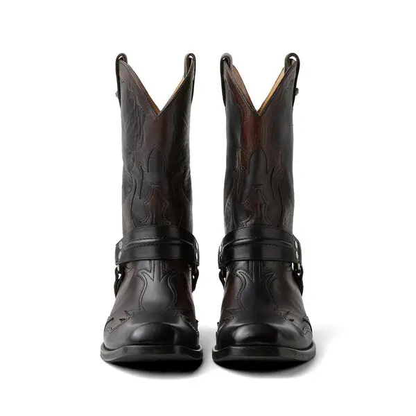Versace Calf Leather Sylvester Texan Boots - Black