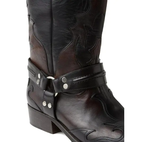 Versace Calf Leather Sylvester Texan Boots - Black