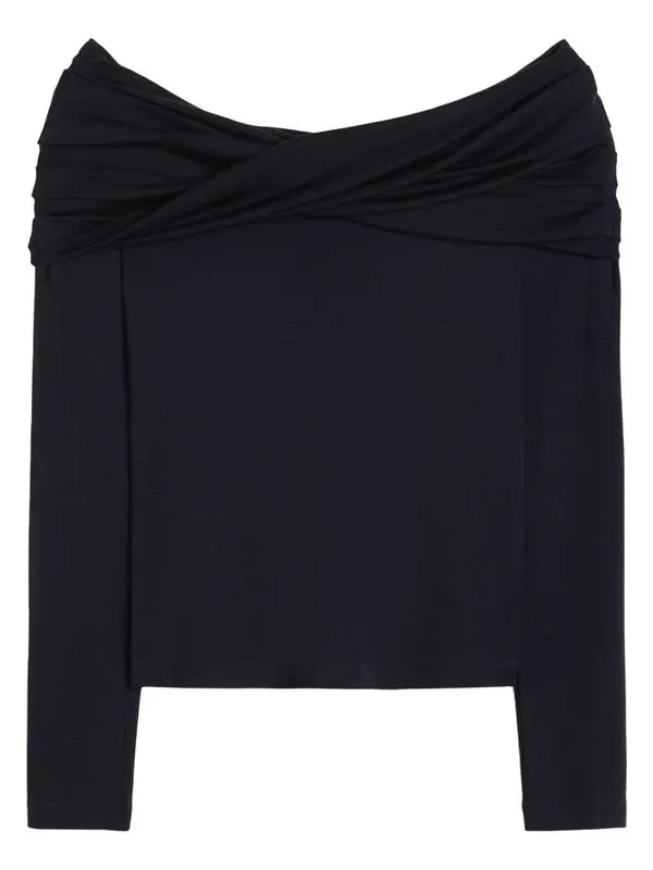 Max Mara Wool Off-the-shoulder Draped Top - Blue