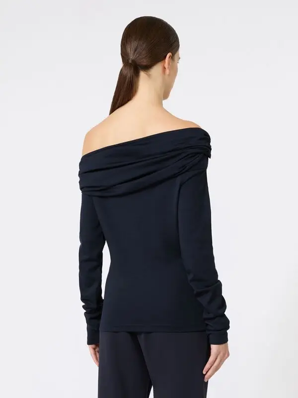 Max Mara Wool Off-the-shoulder Draped Top - Blue