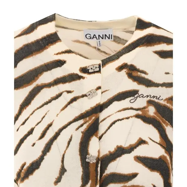 GANNI Zebra Printed Cardigan With Logo - Multicolor