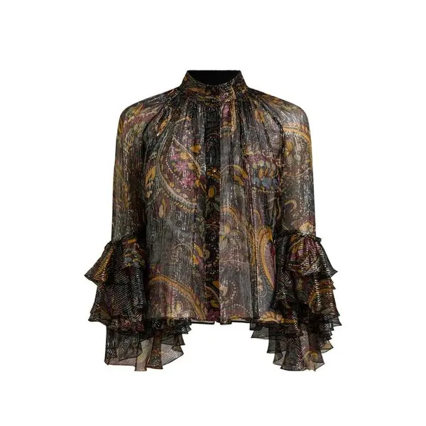 Etro Silk Metallic Ruffled Blouse - Black
