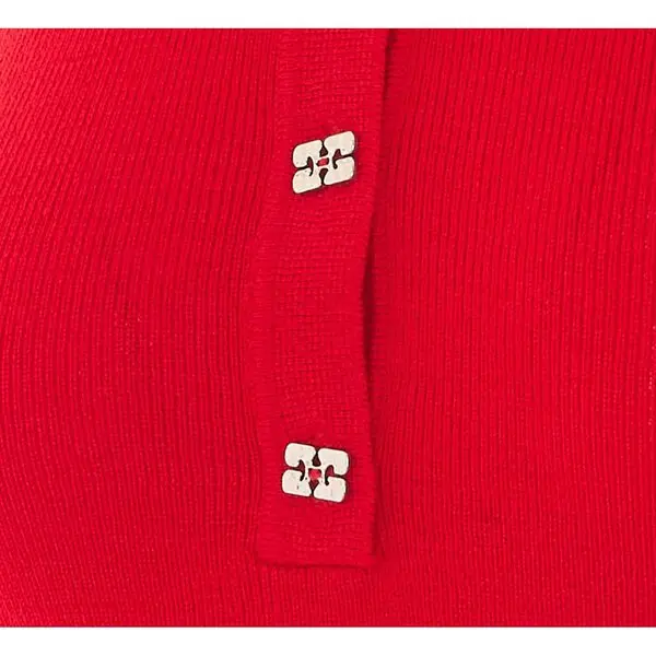 GANNI Merino Wool Polo Shirt - Red