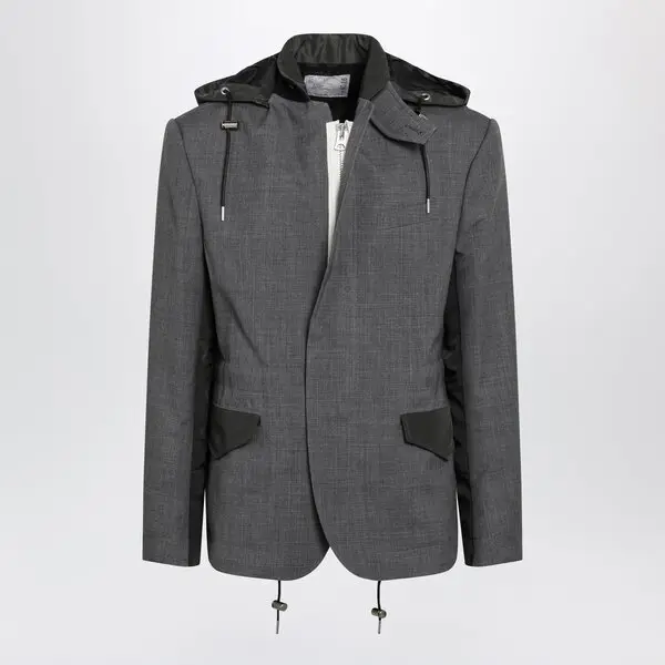 Sacai Grey/khaki Wool And Nylon Jacket - Gray