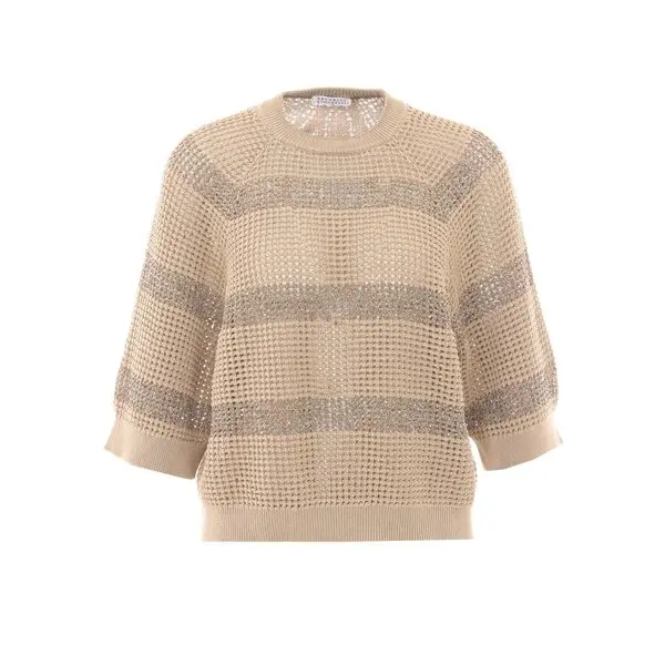 Brunello Cucinelli Knit Striped T-shirt - Cream