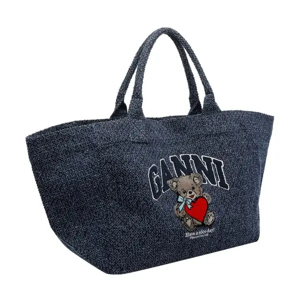 GANNI Tweed Denim Shopper Bag - Blue