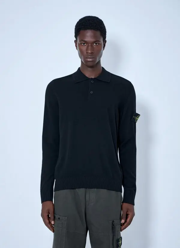 Stone Island Long Sleeve Polo Knit - Black