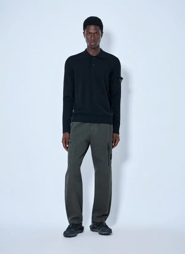 Stone Island Long Sleeve Polo Knit - Black