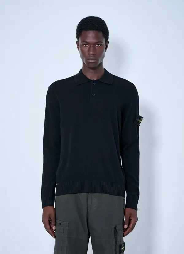 Stone Island Long Sleeve Polo Knit - Black