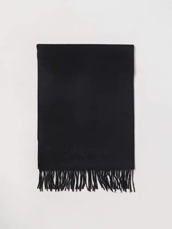 Saint Laurent Cashmere Scarf With Embroidered Logo - Black