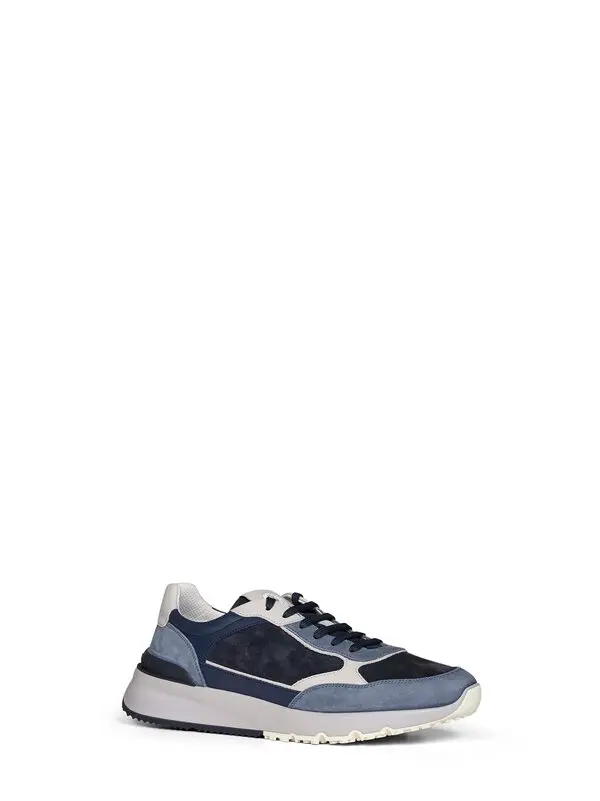 Brunello Cucinelli Blue Nubuck And Suede Sneakers