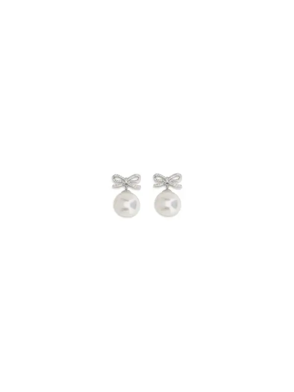 SELF-PORTRAIT Crystal Bow Earrings With Pearl