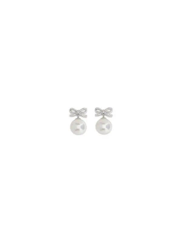 SELF-PORTRAIT Crystal Bow Earrings With Pearl - Silver