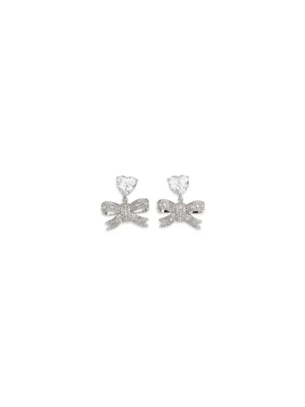 SELF-PORTRAIT Heart-shaped Crystal Bow Earrings - Silver