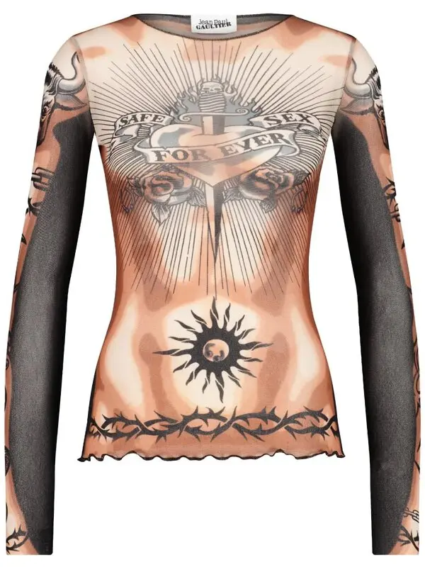 JEAN PAUL GAULTIER Safe Sex Tatoo Print Top - Multicolor