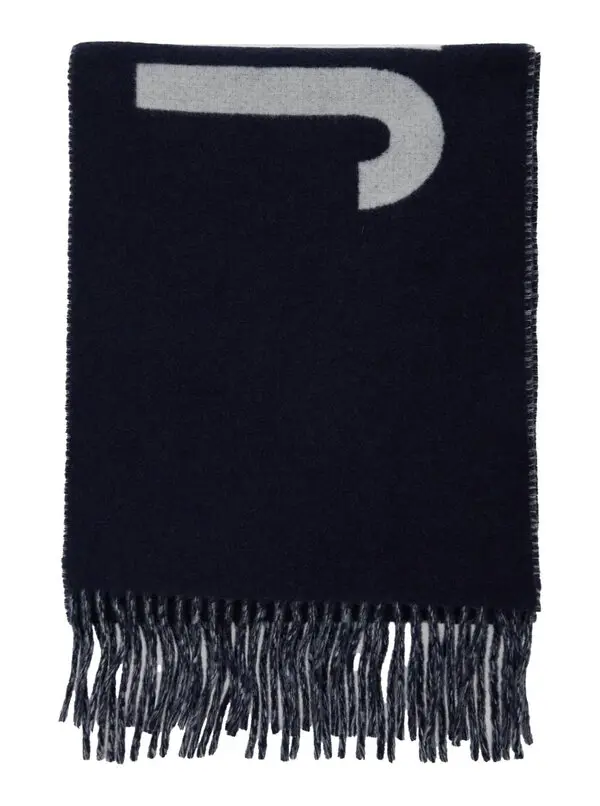 Jacquemus L'echarpe Blue Scarf With Maxi Logo Lettering And Fringed Hem In Wool - Multicolor