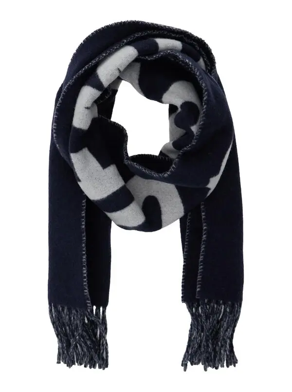 Jacquemus L'echarpe Blue Scarf With Maxi Logo Lettering And Fringed Hem In Wool - Multicolor