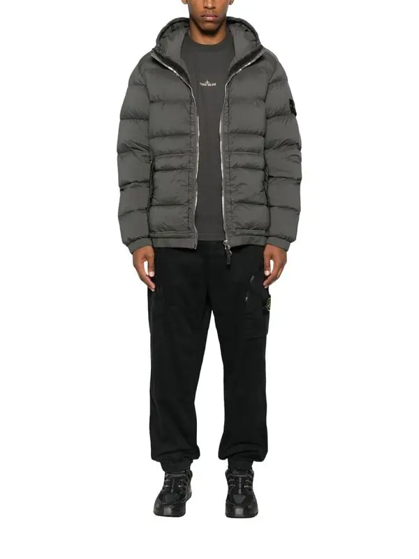 Stone Island Padded Down Jacket With Hood - Gray