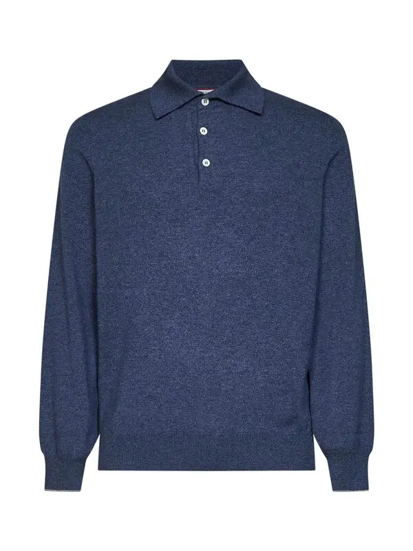Brunello Cucinelli Denim Cashmere Knit Polo Shirt - Multicolor