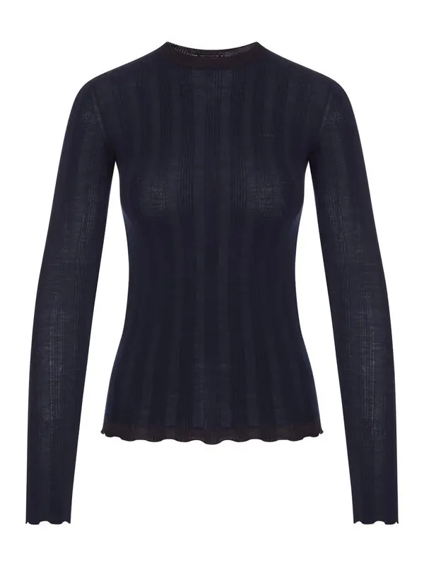 Prada Ribbed Knit Top With Logo - Multicolor