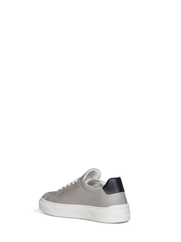 FERRAGAMO Grey Calf Leather Gancini Sneakers