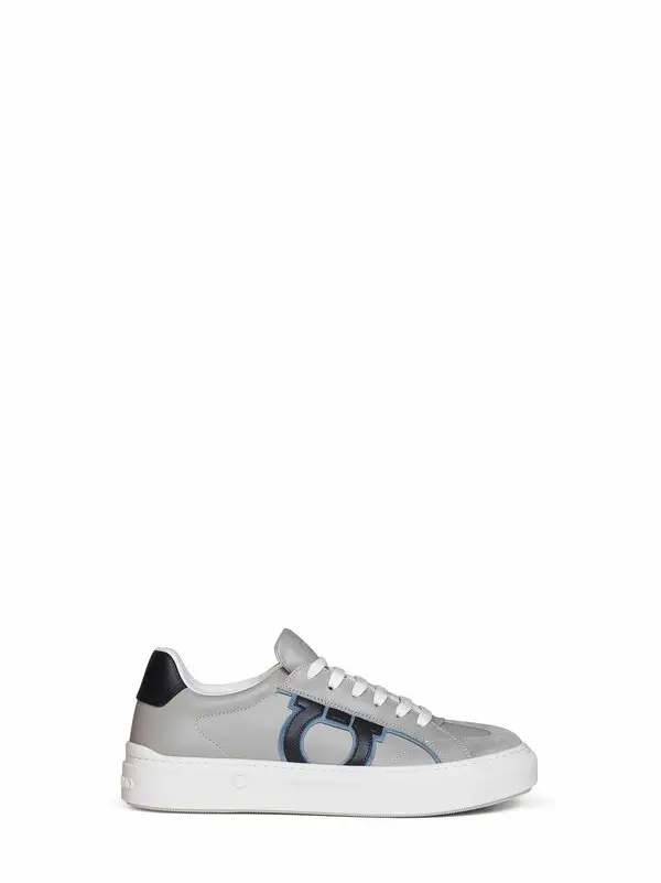FERRAGAMO Grey Calf Leather Gancini Sneakers - Multicolor