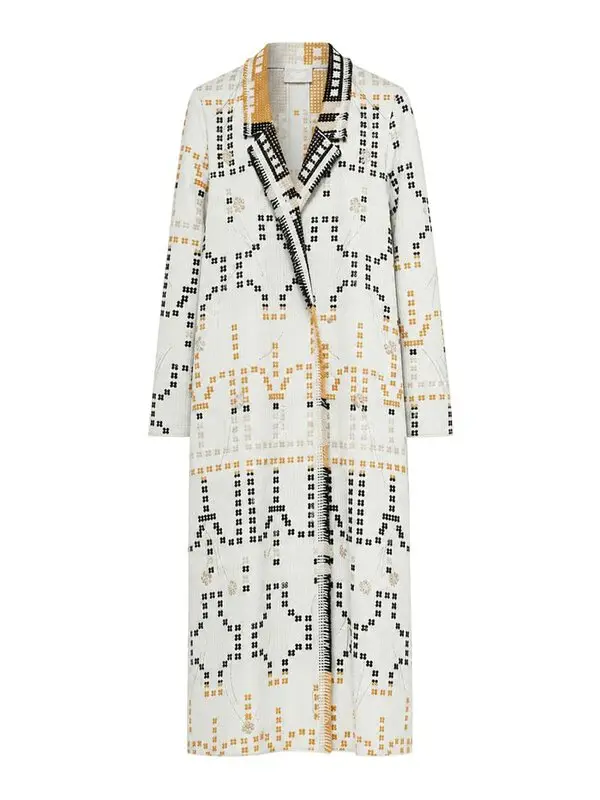 FORTE_FORTE Long Embroidered Jacquard Coat - Cream