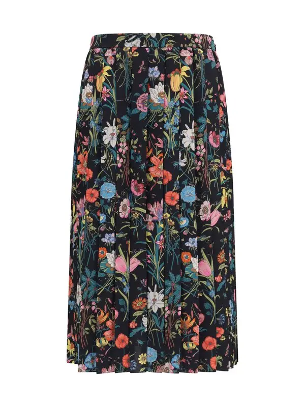 Gucci Flora Printed Silk Midi Skirt