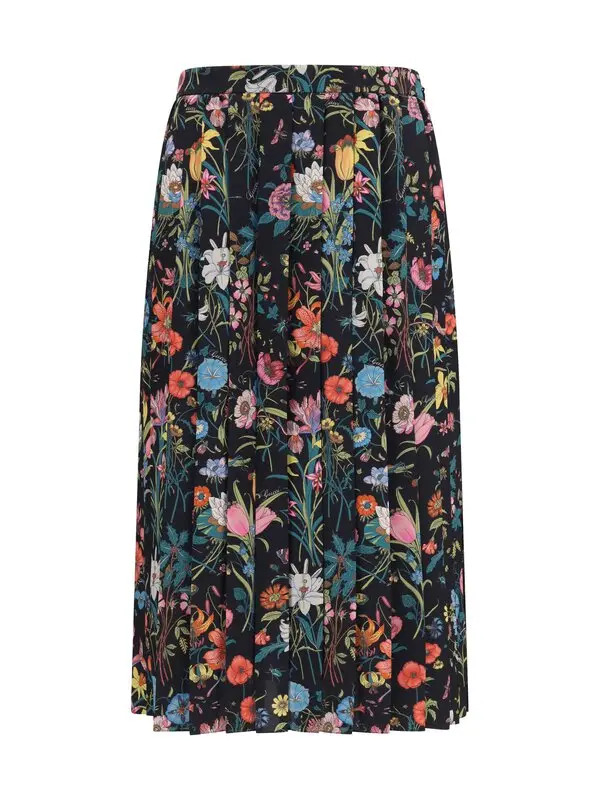 Gucci Flora Printed Silk Midi Skirt - Multicolor