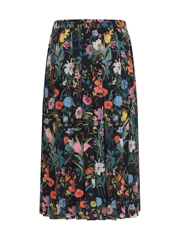Gucci Flora Printed Silk Midi Skirt - Multicolor