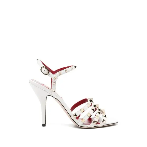 Valentino Garavani Rockstud Leather Stiletto Sandals - White