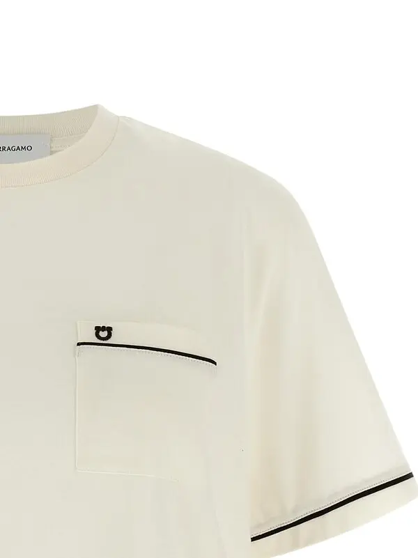 FERRAGAMO Gancini Embroidered Cotton And Cashmere T-shirt - Cream