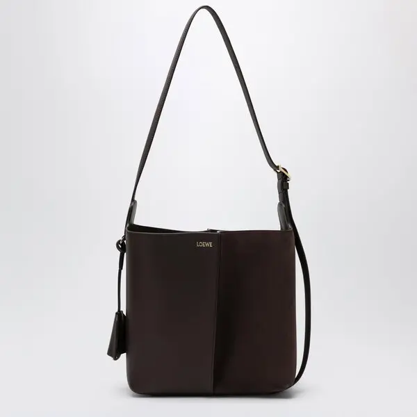 Loewe Bilbao Bucket Bag In Calfskin And Suede, Dark Chestnut - Brown