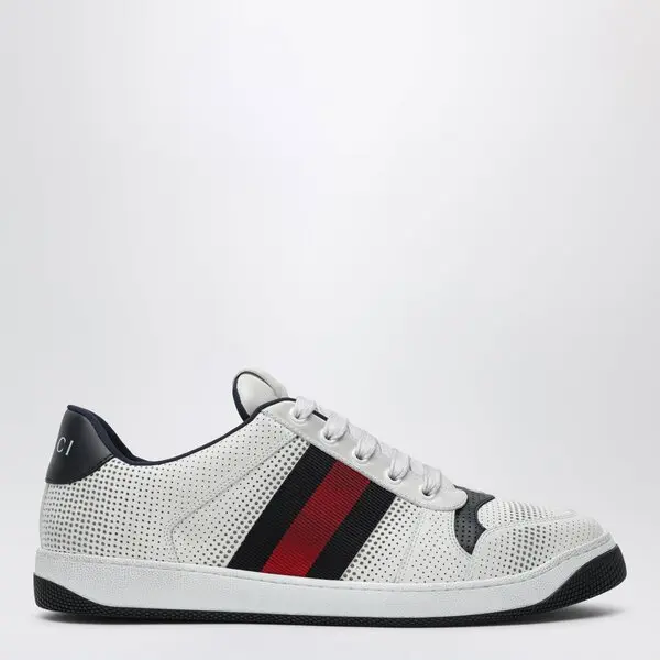 Gucci Blue Perforated Leather Screener Sneakers - White