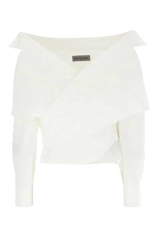 Balenciaga Off-the-shoulder Long Sleeve Shirt - Multicolor