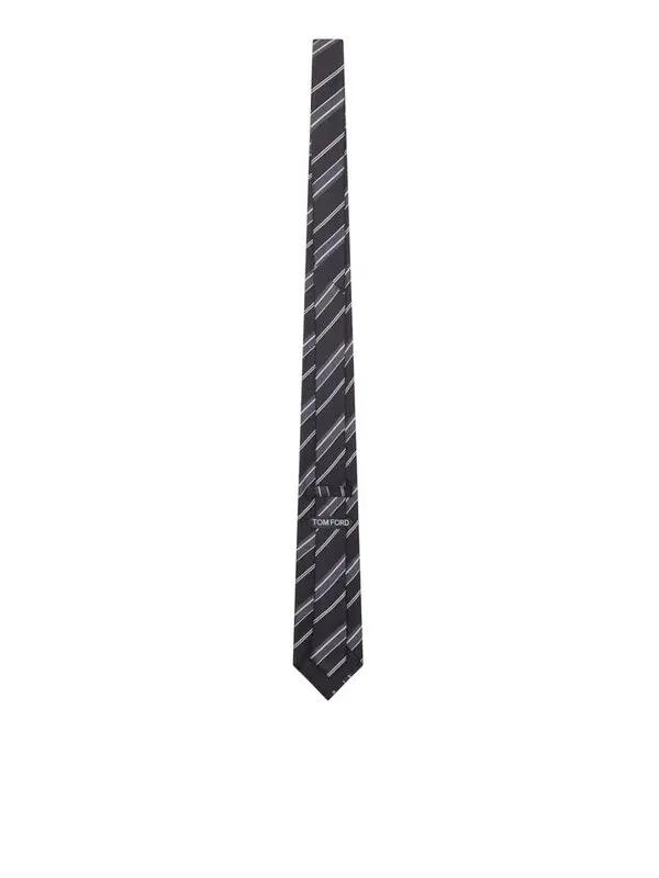 TOM FORD Silk Tie With Diagonal Stripes - Black