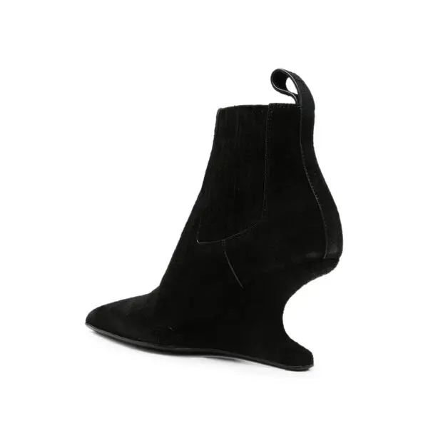 Rick Owens Suede Sculptural Wedge Boots - Black