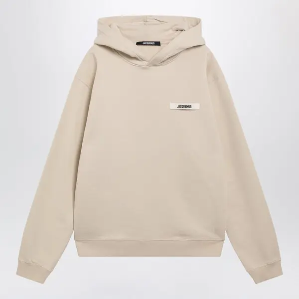 Jacquemus Cotton Fleece Hoodie With Grosgrain Logo - Cream