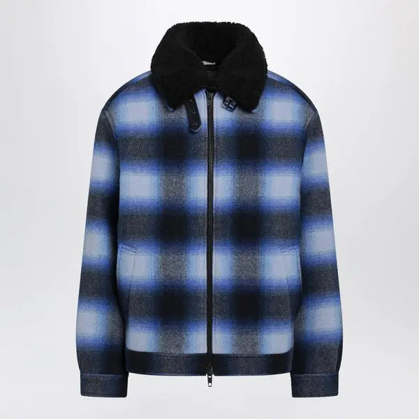 Balenciaga Plaid Wool Flannel Bomber Jacket In /black - Blue