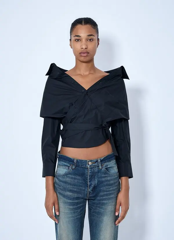 Balenciaga Off-shoulder Wrap Shirt - Black
