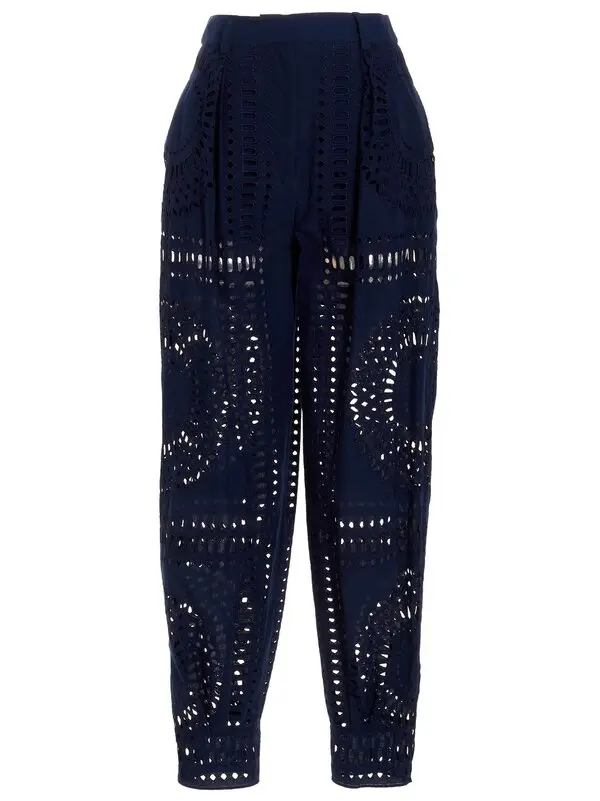 Alberta Ferretti Embroidered Cotton Pants - Blue