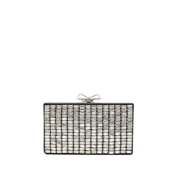 SELF-PORTRAIT Crystal Embellished Box Clutch Bag - Silver