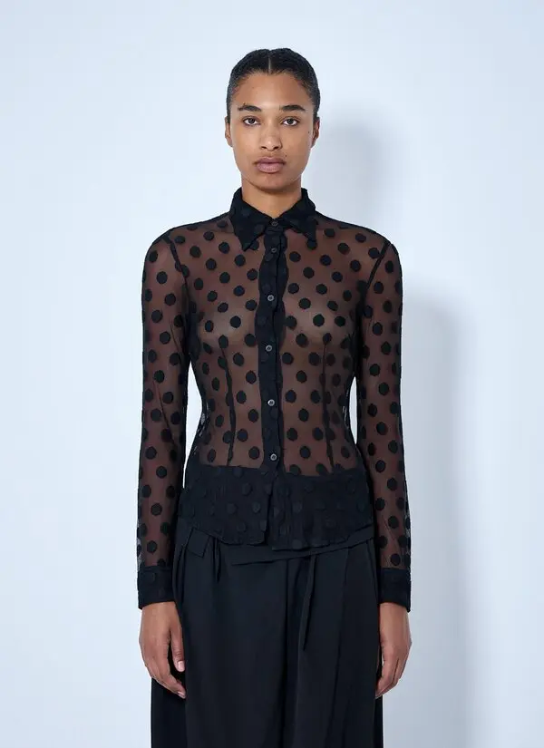 Dries Van Noten Polka-dot Cotton-blend Tulle Shirt - Black