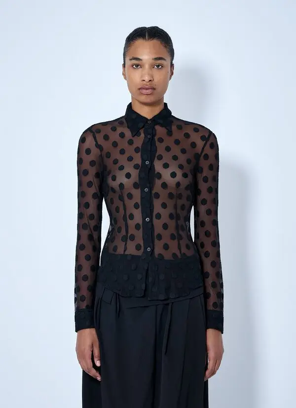 Dries Van Noten Polka-dot Tulle Shirt - Black