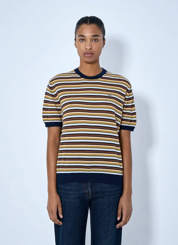 Prada Striped Knit T-shirt - Blue